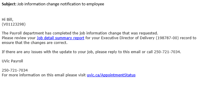 Appointment notification examples - University of Victoria