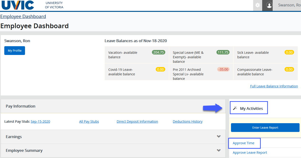 Entering and Approving online timesheets - University of Victoria